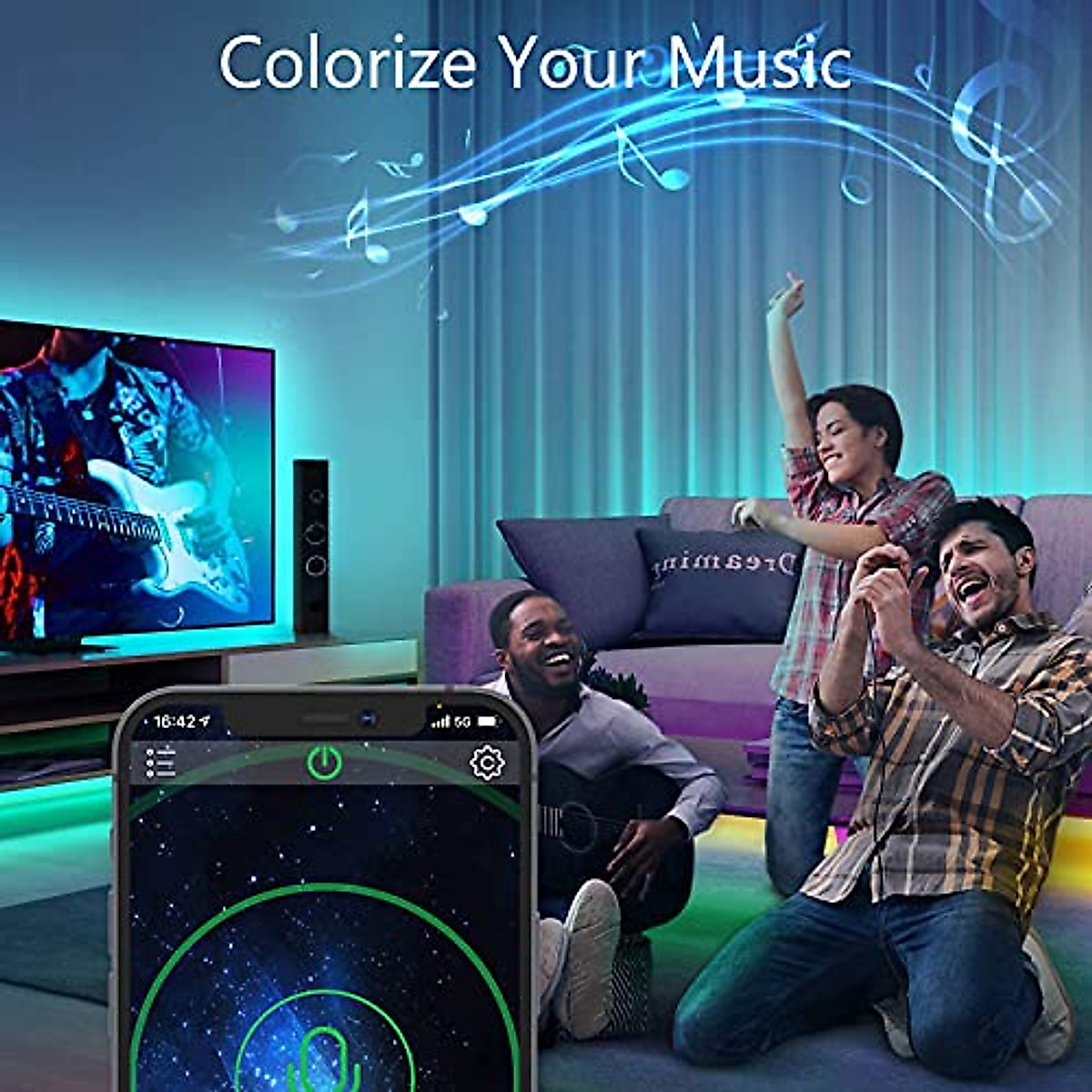 ALED LIGHT Bluetooth LED Strip Lights, 5050 16.4ft/5 Meter Led Lights with Smart-Phone APP Control,IR Remote Control,Waterproof LED Lights Strip for Bedroom,Kitchen,Christmas