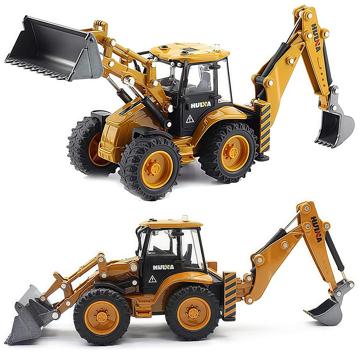 Gemini&Genius Backhoe Loader Toy for Kids- Loader with Changeable Front Loader and Backhoe Loader Construction Vehicle Toy 1/50 Scale 2 in 1 Digger and Loder Alloy Model Toys Vehicle Gifts for Kids