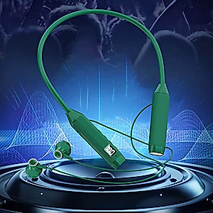 Sports Blue-Tooth Earphones, High-Power Neck-Mounted Earphones with LED Digital Display, Stereo Earbuds Bone-Conduction Earphone with Skin-Friendly Memory Silicone Collar, Super Battery Life (Green)