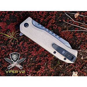 Off-Grid Knives - Viper V2 with154CM Steel Tanto Blade, Grippy G10 Scales, Left or Right Deep Carry Clip, Ceramic Ball Bearings (Coyote)