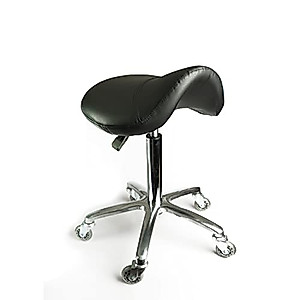 Unique Saddle Stool | Ergonomic Adjustable Hydraulic Saddle Chairs with Wheels | 360 Degree Rotation and Adjustable Height Padding Black Chair Seat
