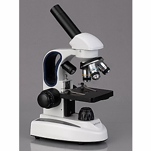 AmScope M158C-2L-PS25 Cordless Compound Monocular Microscope, WF10x and WF25x Eyepieces, 40x-1000x Magnification, Upper and Lower LED Illumination with Rheostat, Brightfield, Single-Lens Condenser, Coaxial Coarse and Fine Focus, Plain Stage, 110V or Batte