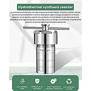 Huanyu 50ml PTFE Lined Hydrothermal Synthesis Autoclave Reactor 200℃ 3Mpa with PTFE Chamber High Pressure Digestion Tank Stainless Steel vessel Kettle for lab corrosion resistance