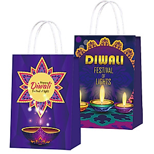 HABDJILTY 20 Pcs Happy Diwali Gift Bags,Festival of Lights Gifts Bags for Birthday Gift Packs Snacks Candy Bags Diwali Party Favor