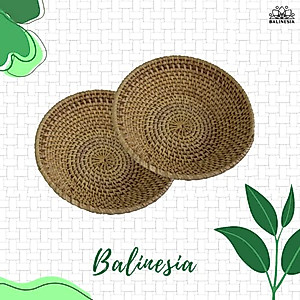Balinesia Set of 2 Small Round Handmade Natural Rattan Baskets | Circle Countertop Handwoven Rattan for Storage and Display | Wicker Vanity Storage Tray Home Decor | Peanut Bowl