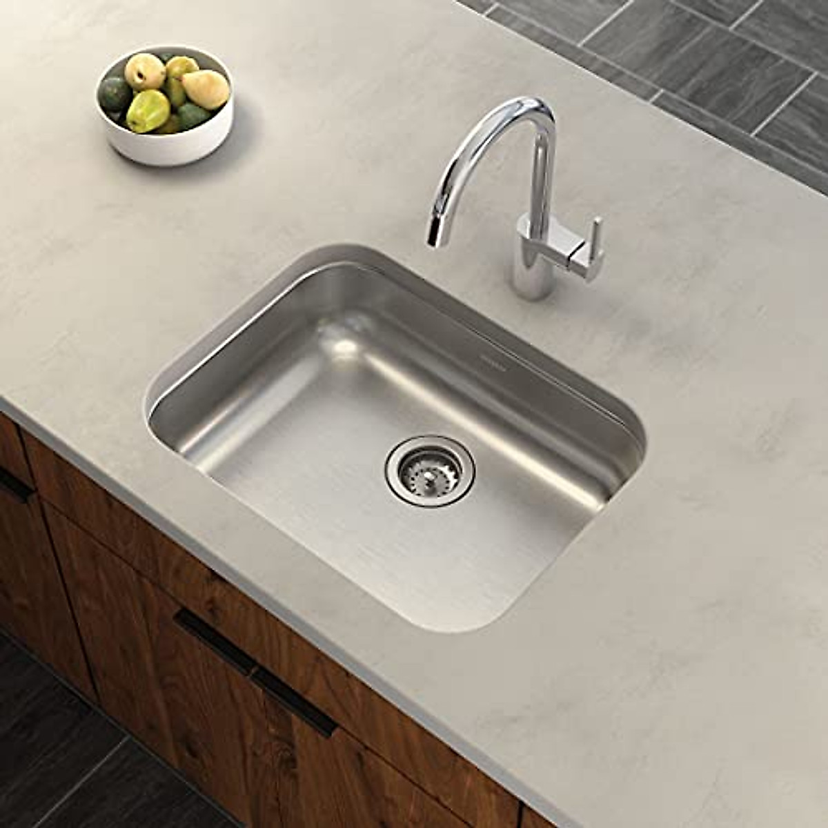 Moen GS18195B 1800 Series 23.5-inch 18 Gauge Undermount Single Bowl Stainless Steel Kitchen Sink, Rear Drain