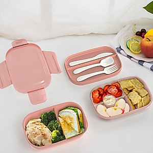 JBGOYON® Bento Lunch Box Set - 3 Stackable Containers for Adults and Kids- Includes Lunch Bag, Leak-Proof and BPA-Free - Built-in Utensil Set and Snack Bag - Dishwasher Safe (Pink)