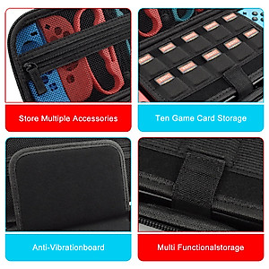 Accessories Kit for Nintendo Switch Games Starter, 2x Steering Wheel, 2x Grip Kit, 1x Travel Carry Case(5 in 1 Black)