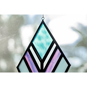 Mushroom Wreath Stained Glass Window Hanging (Turquoise) - Aesthetic Room Decor Sun Catchers for Home Decoration, Kitchen, Office, and Garden Decor. Home Decor Birthday Gift for Women