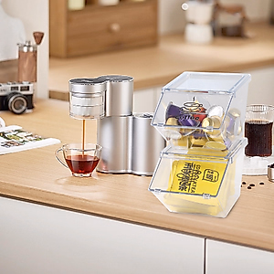 Yomjarl Tea Bag Storage 2 Pack Clear Plastic Tea Display Box Stackable Tea-Bag Holder Organiser Coffee Bar Organiser for Tea Bags,Sugar,Coffee Pods Storage for Kitchen Countertops Cabinets Pantry