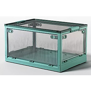 Folding Collapsible Storage Box and Organizer - Transparent - Easy to access - Stackable - Plastic Basket - Portable Bin with Wheels (White)