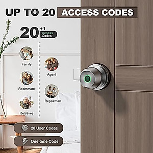 HEI LIANG Fingerprint Door Lock Smart Door Knob, Biometric Door Lock Smart Lock Fingerprint Door knob with App Control, Suitable for Bedrooms,Cloakroom,Apartments Offices,Hotels (Satin Nickel)