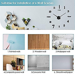 FERRISA Frameless DIY Wall Clock, 3 in 1 Large 3D Frameless Wall Clock 47 Inch, 3D DIY Wall Clock for Living Room Bedroom Office Decor Wall Decor