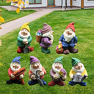 Serenable 7pcs Funny Garden Gnome Resin Ornaments Crafts Micro Landscape Moss Bonsai Decoration Home Decoration Ornaments