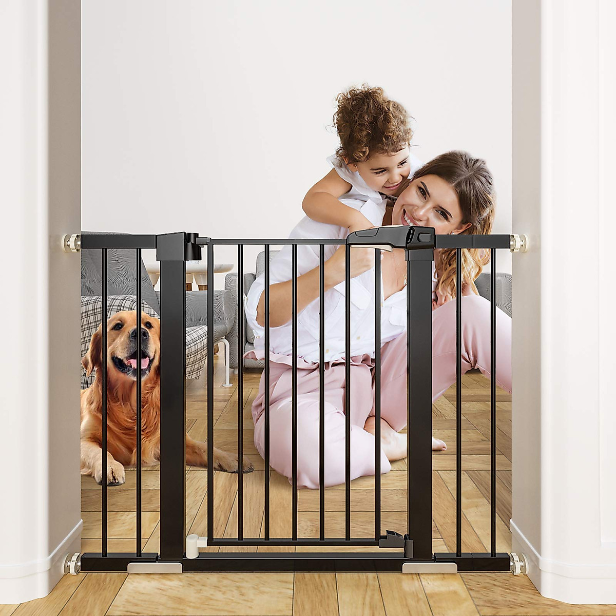 OTTOLIVES Metal Baby Gate Pet Gate 2.7 Inches Gate Extensions for Stairs & Doorways Baby Gate with a Anti-Collision Slot (Black)