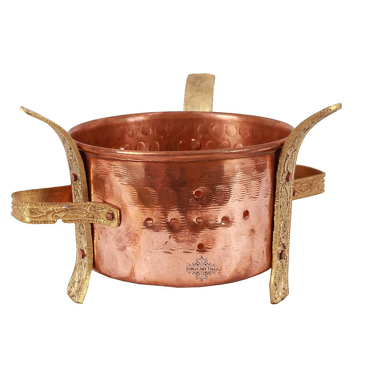 Indian Art Villa Pure Copper Angithi/Sigdi with Brass Handles & Stand, Food Warmer for Home, Hotel & Restaurant, Width- 4.5 inches