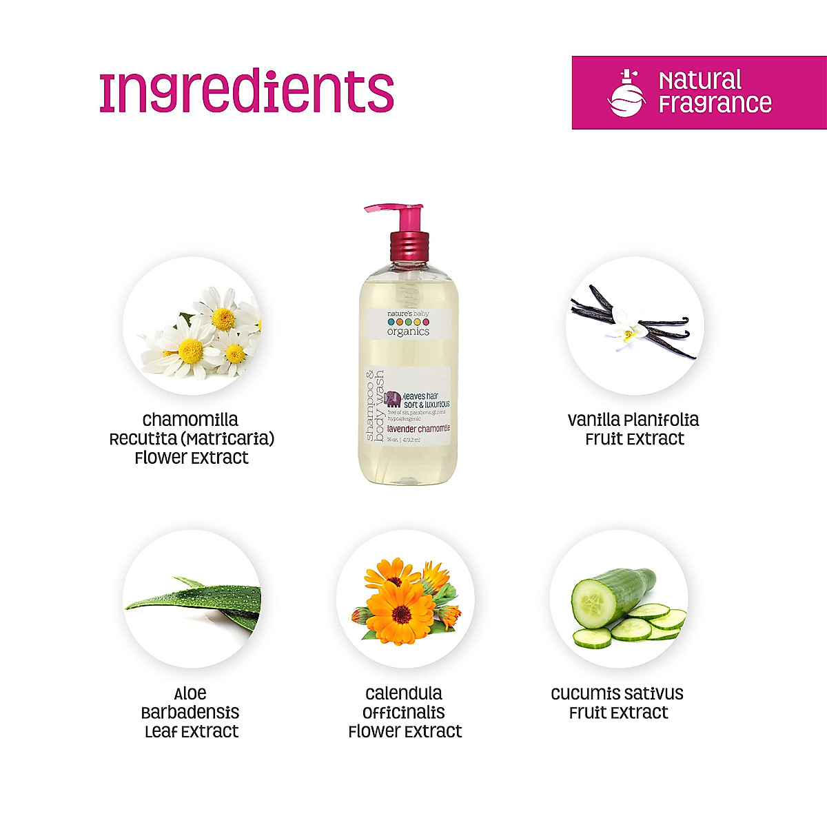 Nature's Baby 3-in-1 Baby Shampoo/Body/Face Wash - Formulated for Problem and Sensitive Skin - No Sulfate or Artificial Fragrances - pH Neutral & Tear Free - Lavender Chamomile 16 oz