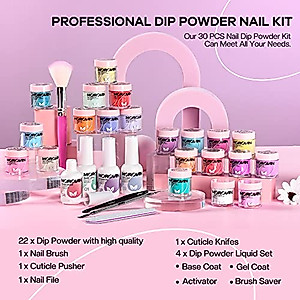 Morovan Dip Powder Nail Kit: 30 Pcs Dip Nails Powder Starter Kit with 22 Colors Dipping Powder - All Seasons Nail Dip Powder Kit for Nail Art Manicure Dip Powder Liquid Set