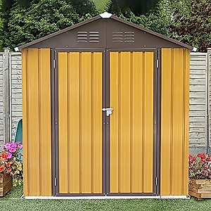 Evedy Storage Shed 6x4ft,Outdoor Storage Shed Organizer,Metal Garden Tool Shed,Outside Sheds & Outdoor Storage Galvanized Steel with Waterproof Roof,Lockable Door for Backyard,Patio,Lawn,Yellow