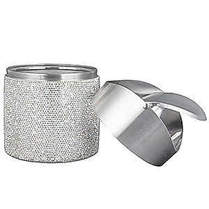 KEYPOWER Bling Rhinestone Mini Trash Can Tiny Waste Can with Swing Lid Stainless Steel,Suitable for Countertop,Car,Table Desk(White)