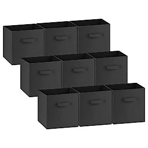 Cube Storage Bins - 11 Inch Storage Cubes (9 Pack) | Fabric Cubby Basket for Home, Kids Room & Nursery | Dual Handles, Foldable | Cube Organizer Storage Bin (Black)