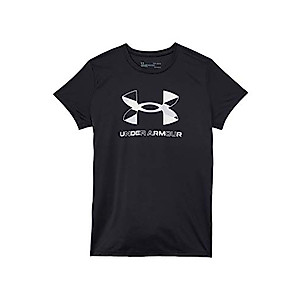 Under Armour Girls Tech Graphic Big Logo Short Sleeve T-shirt, Black (001)/Halo Gray, Youth X-Small