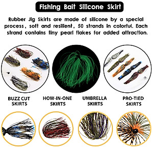 Silicone Skirts Rubber Jig Skirts, 18 Bundles 50 Strands Fishing Lures Skirt Replacement Kit for DIY Spinnerbait Lures Fishing Bait Accessories