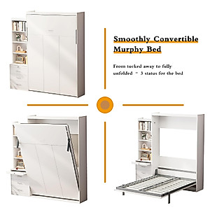 Tatub Murphy Bed Full Size, Murphy Bed Cabinet Bed, Wall Bed with Shelves and Drawers, Murphy Cube, Hide a Bed on a Cabinet, Space Saving, No Box Spring Required