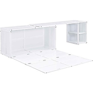 DNYN Queen Size Murphy Bed with Storage Shelves & Rotable Desk & Cabinet Design,Solid Wood Bedframe,Space Saving & No Box Spring Need,Perfect for Livingroom,Guestroom,Bedroom, White