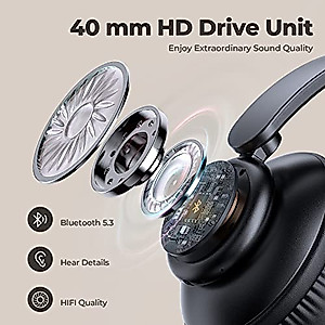 V8 Bluetooth Headphones, 80 Hours Playtime Wireless Headphones with Deep Bass,Lightweight Foldable Headphones Built-in Mic,HiFi Stereo Sound for Travel Work Laptop PC Cellphone