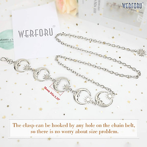 WERFORU Women's Silver Metal Link Moon Star Body Chain Belt Ladies Waist Chain Belt for Jeans Dress