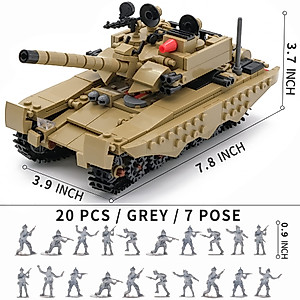 Army Tank Toy Building Blocks Set Compatible with Lego, Create a Armored Tank or 16 Small Military Models, with Toy Soldiers, Great Army Men Toys Gifts for Boys Kids and Teens Age 6+ Year Old