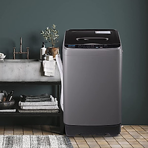 KRIB BLING 17.7 lbs Full Automatic Washing Machine with LED Display Compact Washing Machine with Drain Dump, 10 Wash Programs and 8 Water Levels Ideal for Dorms, Apartments, RV, Grey