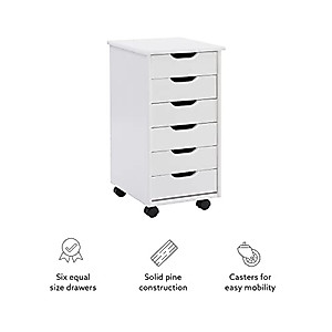 Linon Home Decor Products Corinne Six Drawer Storage, White Wash Rolling Cart