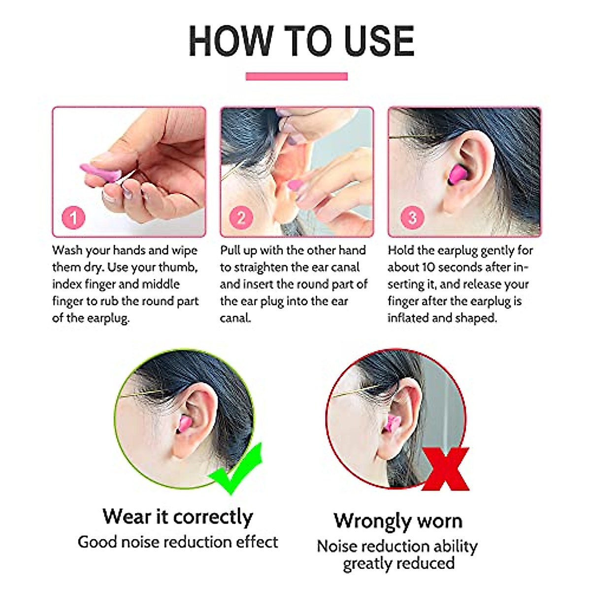 LYSIAN Slim Size Foam Ear Plugs for Noise Reduction Small Ear Women, Kids-35dB SNR Noise Canceling Earplugs for Sleeping, Snoring, Work, Shooting, Study Loud Noise, Pink-100 Pairs,