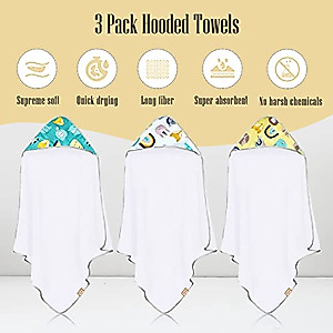CORAL DOCK 3 Pack Baby Hooded Bath Towel Sets, Ultra Absorbent Baby Essentials Item for Newborn Boy Girl, Baby Bath Shower Towel Gifts for Infant and Toddler - Animal World Elephant