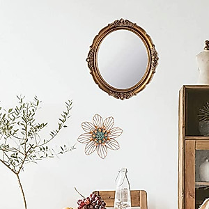 Funerom Vintage 11.6 x 9 inch Decorative Wall Mirror Gold Shield Shape 12.8 x 14.3 inch Wall Mirror Oval Antique Gold