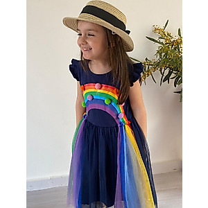 4T Girls Dresses 5T Rainbow Dress Navy Blue Dresses for Girls Flutter Sleeve Holiday Dress Size 5