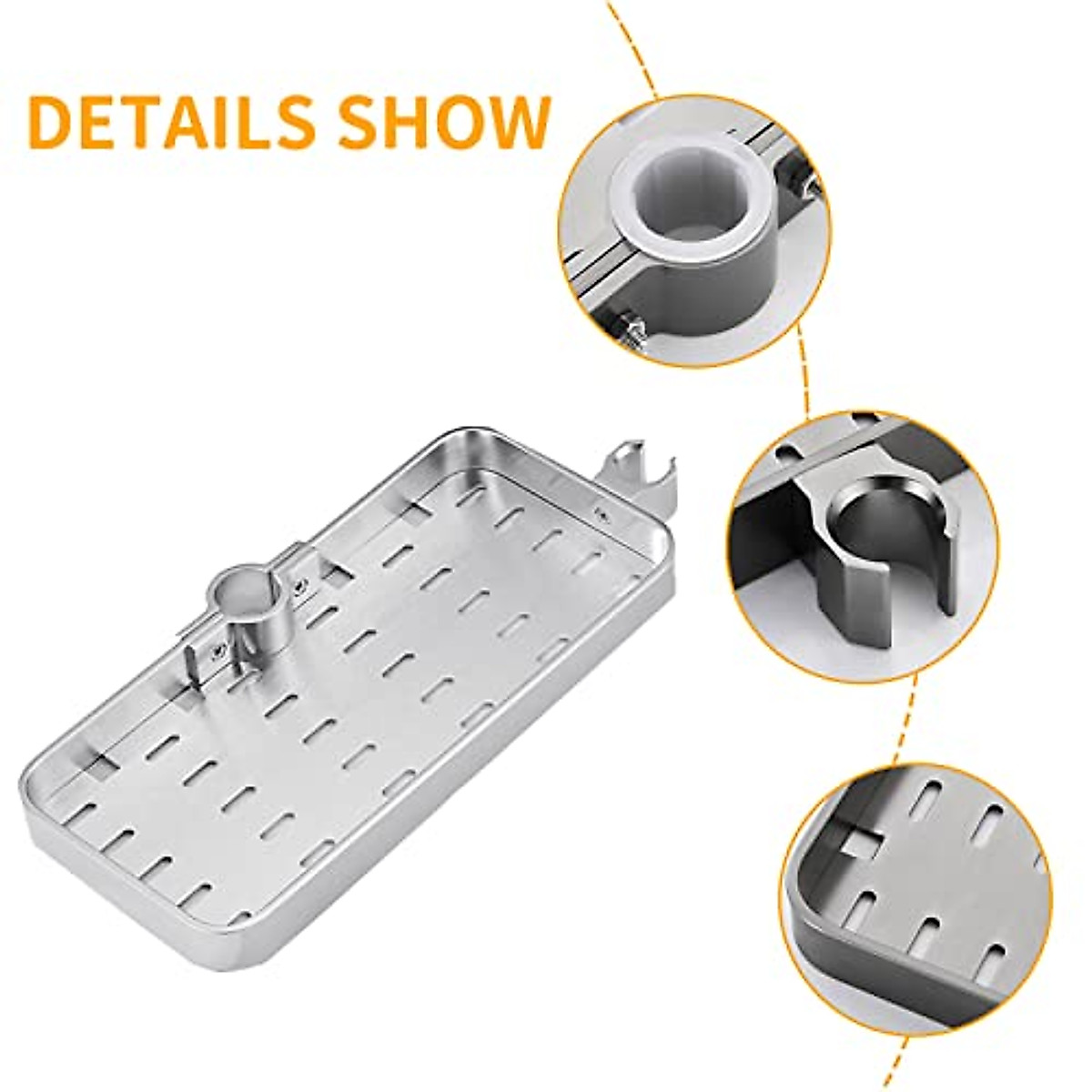 Aluminium Shower Shelf for Shower Rail Shower Caddy Shelves No Drilling Shower Rack,Shower Holder with 4 Hooks Holder and Guardrail Stand for Soap Shampoo Conditioner Organizer,for 19mm - 25mm Rail
