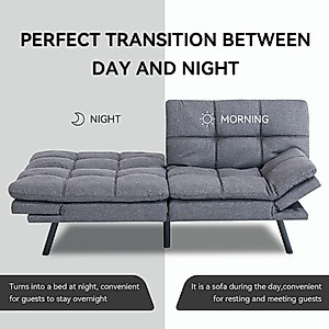 Hcore Convertible Futon Bed,Gray Fabric Memory Foam Loveseat Sofas, Pure Grey