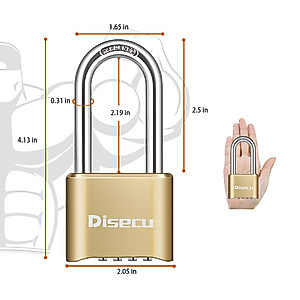 Disecu 4 Digit Heavy Duty Combination Lock 2.5 Inch Long Shackle Outdoor Waterproof Padlock for School Gym Locker, Gate, Hasp Storage, Toolbox, Fence, Case, Bike (Brass)