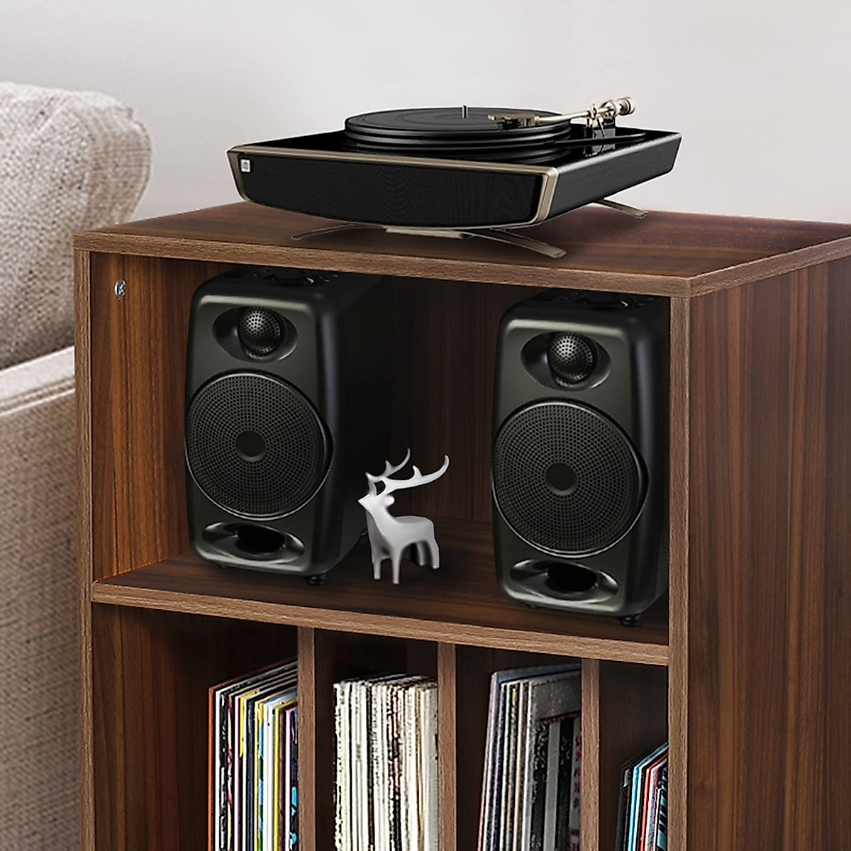 Record Player Stand with Record Storage Vinyl Record Storage Table with Metal Hairpin Legs Turntable Stand Holds Up to 100 Albums for Living Room Bedroom Brown