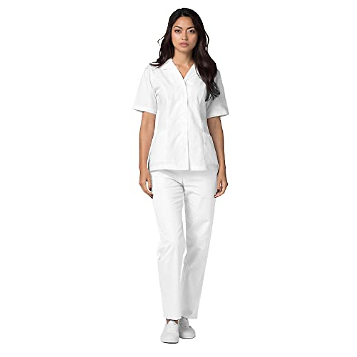 Adar Universal Scrubs for Women - Lapel Collar Scrub Top - 605 - White - S