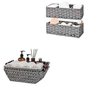 GRANNY SAYS Bundle of 2-Pack Wicker Baskets with Handles & 2-Pack Wicker Baskets for Shelves