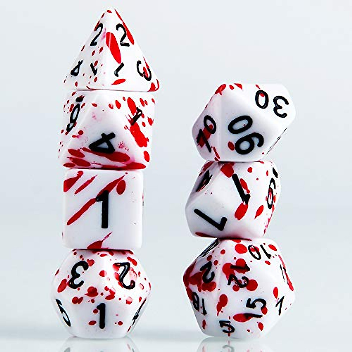 Dice Set, Blood Dice with Irregular Spray Red Dots Blood Splatter Polyhedral Role Playing Gaming Dice D20 Dice Dungeons and Dragons Dice Set of 7 (Red)