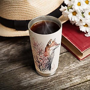 ORCAE Personalized 20oz 30oz Cherry Blossom Fox Tumber, Fox Gifts for Fox Lovers, Coffee Thermos for Women, Fox Tumbler Cup, Stainless Steel Coffee Thermos Insulated Travel Mug with Lid - D