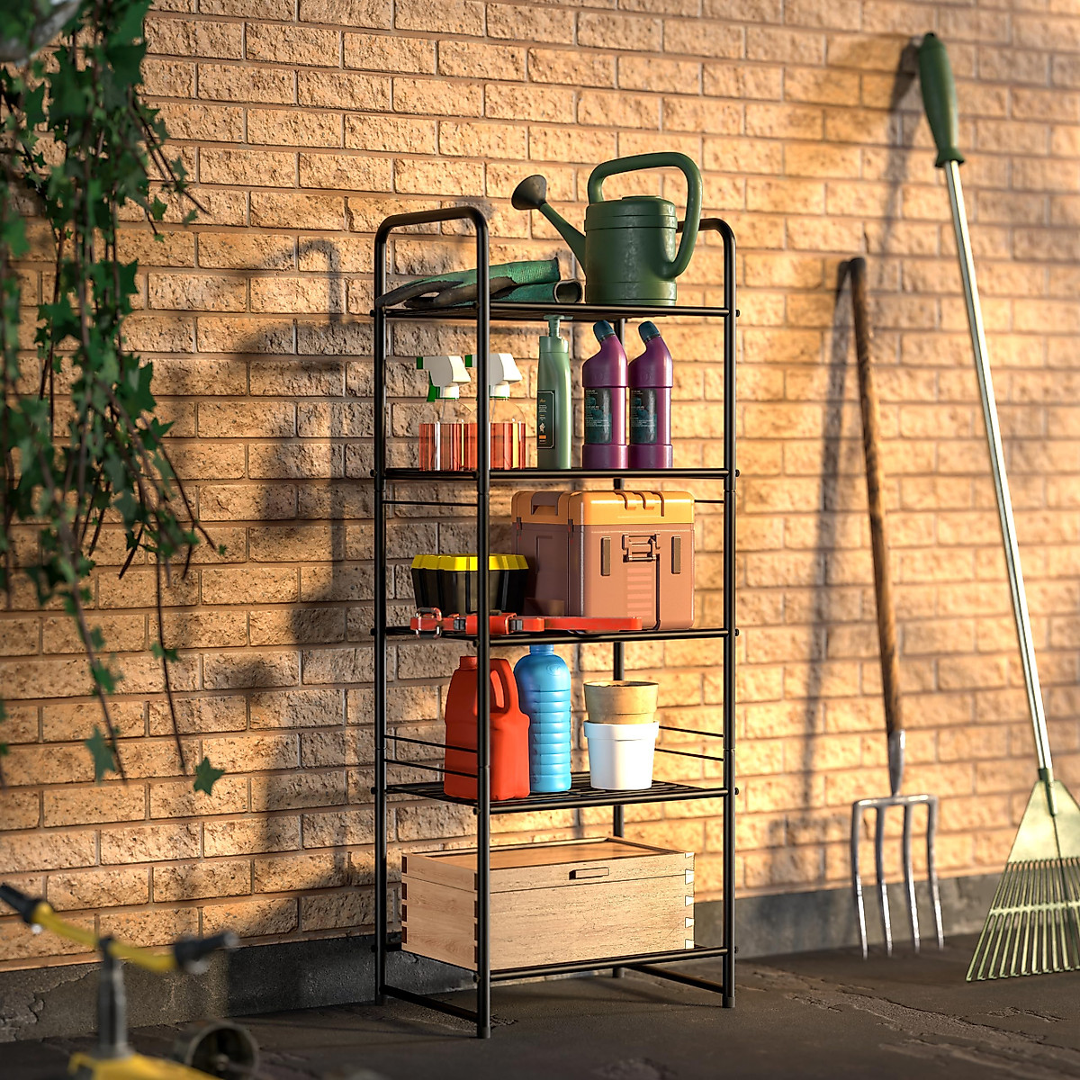 GEORIS 5- Tier Heavy Duty Wire Shelving Storage Rack | Modern Bathroom Shelf | Stackable Plant Standing Shelf Unit | Perfect for Kitchen, Living Room, Balcony | Black