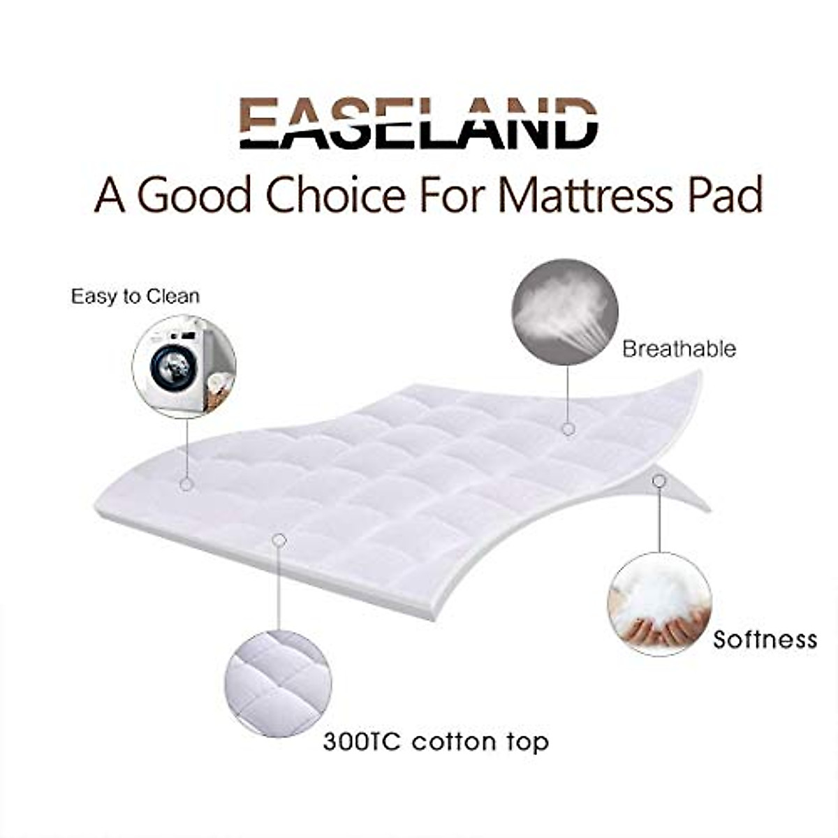 EASELAND Queen Size Mattress Pad Pillow Top Mattress Cover Quilted Fitted Mattress Protector Cotton Top 8-21" Deep Pocket Cooling Mattress Topper (60x80 Inches, White)