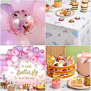 Butterfly Baby Shower Decorations Set a Little Butterfly Is on the Way Photography Backdrop Pink Purple Balloon Garland Arch Kit Butterfly Tablecloths for Baby Girls Shower Supplies Decor