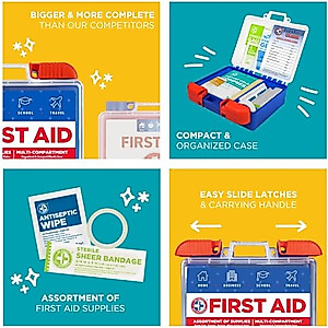 Be Smart Get Prepared 110 pc First Aid Kit: Clean, Treat, Protect Minor Cuts, Home, Office, Car, School, Business, Travel, Emergency, Outdoor, Camping & Sports, FSA/HSA (Packaging may vary)